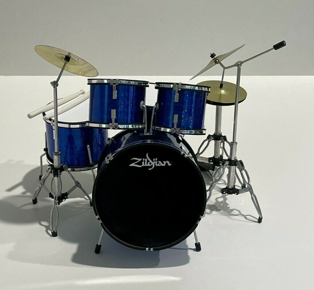 Miniature Drum Kit Blue Black Bass Musical Instrument Display Signature ...