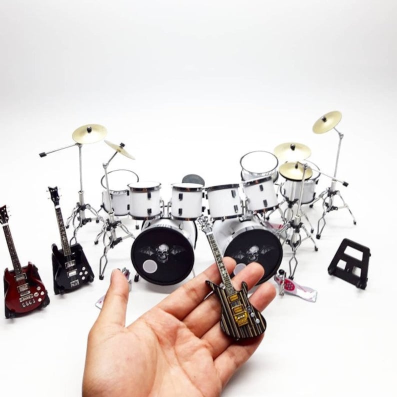 Miniature Drum Double 3 Guitars Bass Band Rock Mini Figure | Etsy