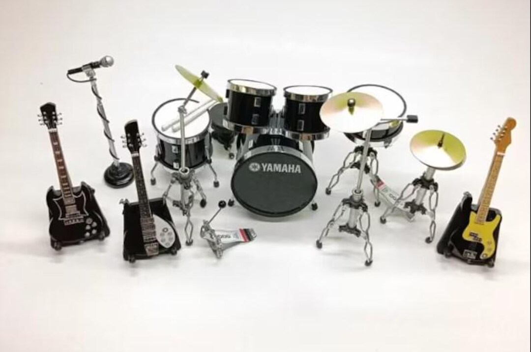 Miniature Drum Rock Set Full Black + 3 Guitar Instrument Musical ...