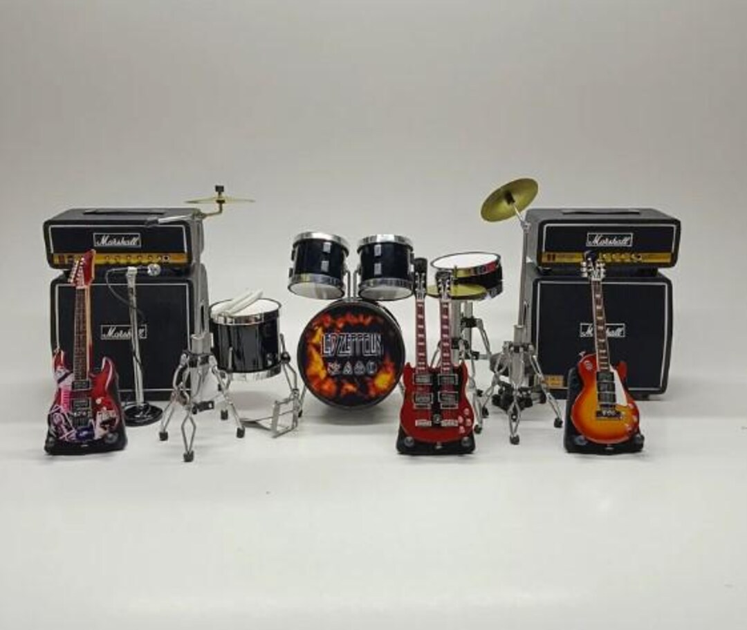 Miniature Drum Set Mini Black Super Star Band Rock 3 Guitars Mic ...