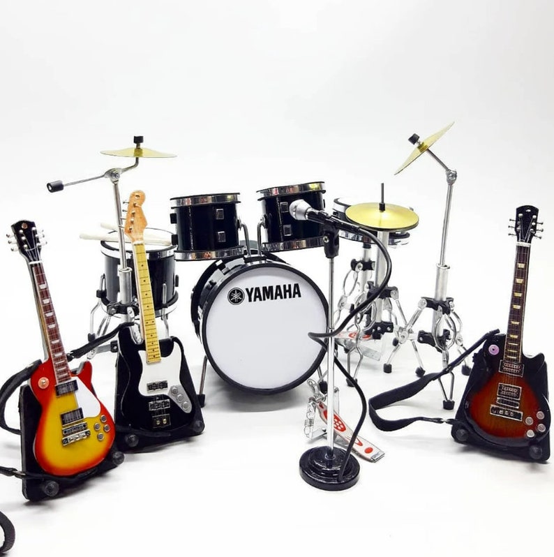 Miniature Drum Set Full Black Star 3 Guitars Free Strap Mic - Etsy