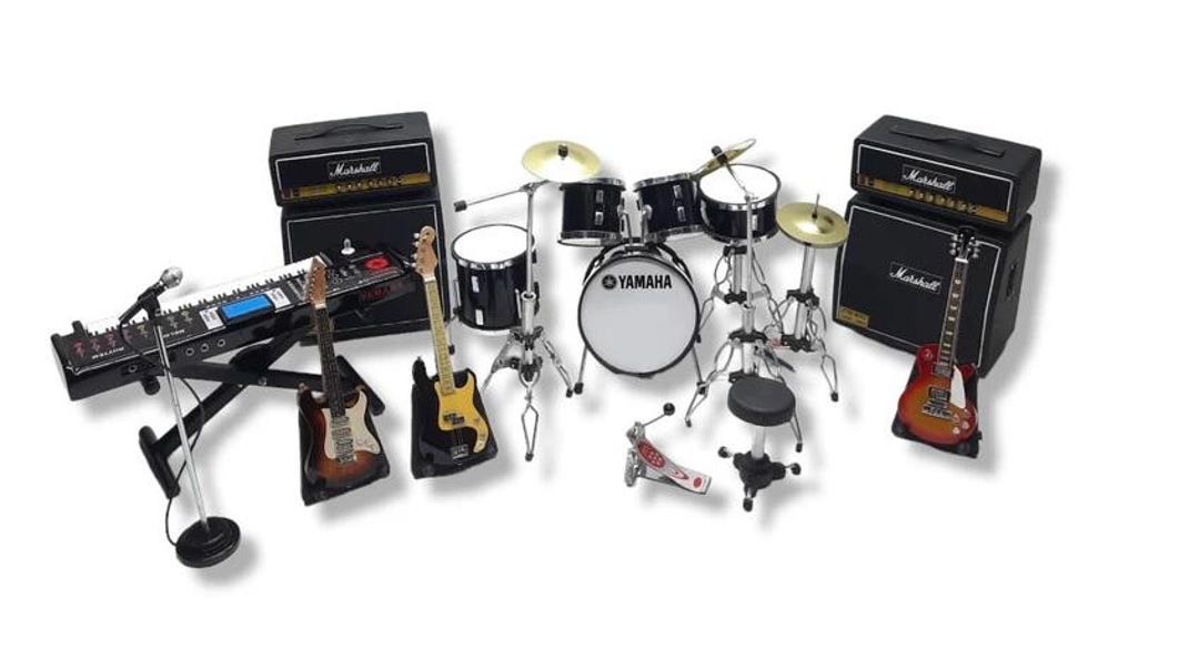 Miniature Drum Band Mini Set Black Rock Metal + 3 Guitars Mic Keyboard ...