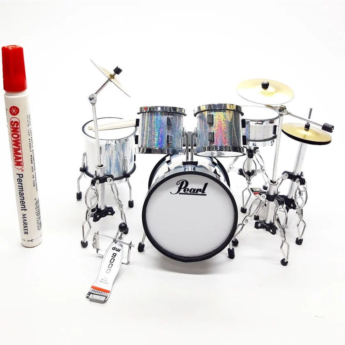 Miniature Drum Set Mini Silver 1:12 1/12 Instrument Musical Display New ...