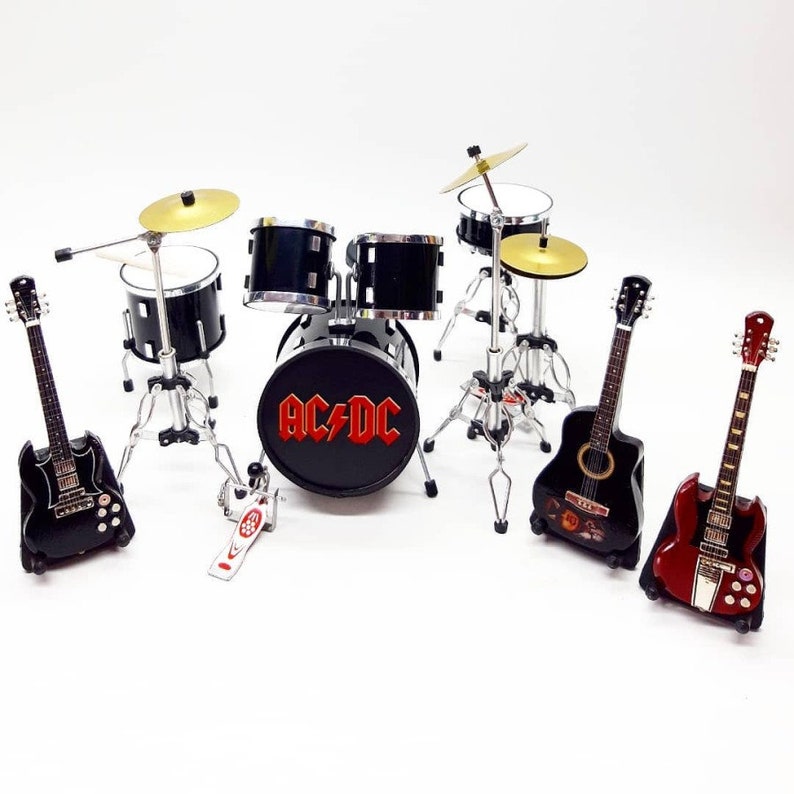 Miniature Drum Set Black + 3 Guitars Instrument Musical Display ...