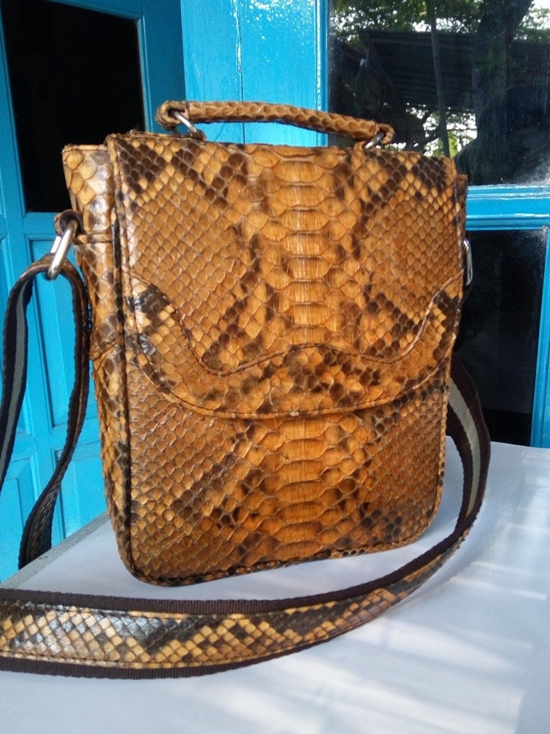 Men Sling Bag Genuine Python Snake Skin Brown Handmade Exotic - Etsy