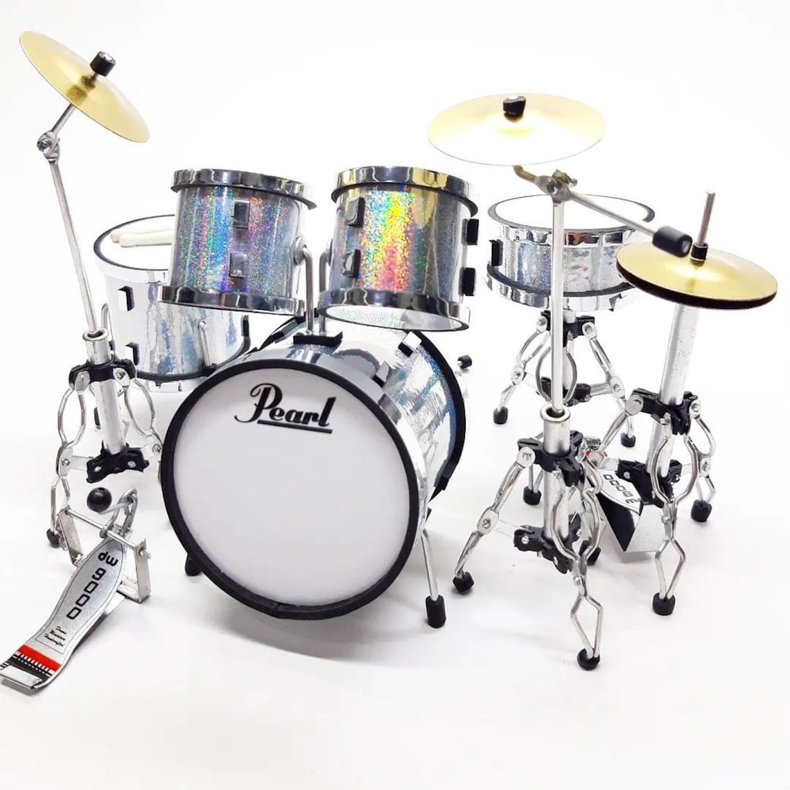 Miniature Drum Set Mini Silver 1:12 1/12 Instrument Musical Display New ...