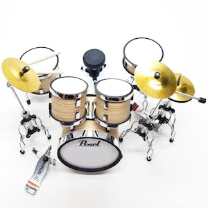 Miniature Drum Set Replica Natural Wood Instrument Musical Display Gift ...