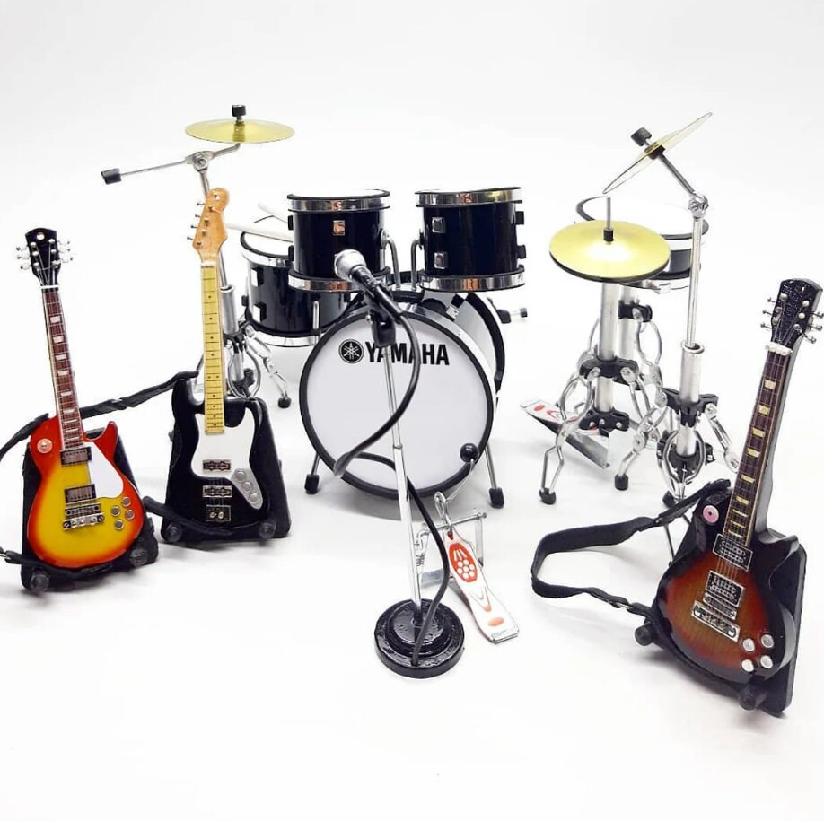 Miniature Drum Set Full Black Star 3 Guitars Free Strap Mic - Etsy