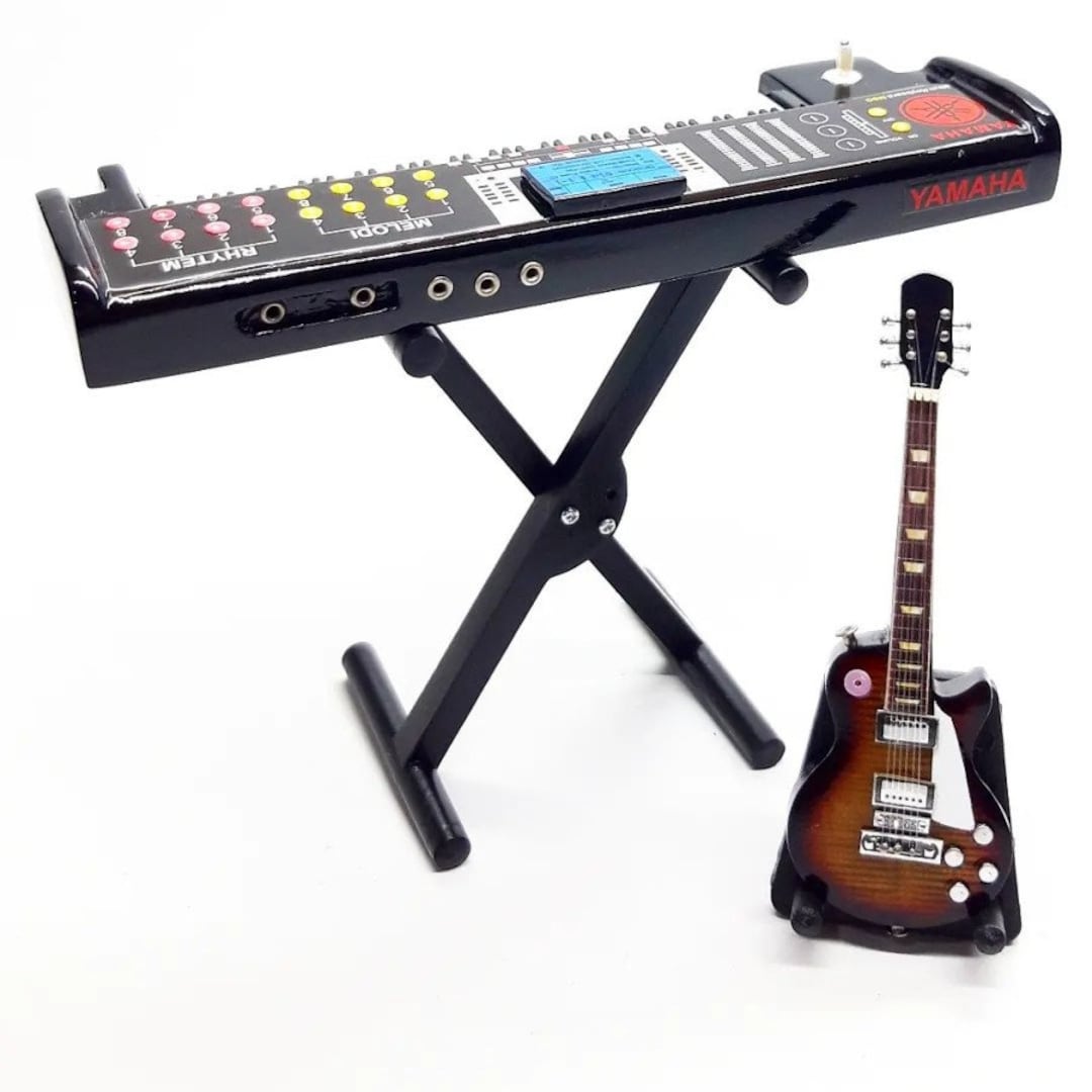 Miniature Keyboard Black and Guitar 1/12 Instrument Musical Display ...