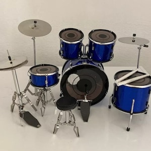 Miniature Drum Kit Mini Blue Band Rock Musical Instruments Display ...