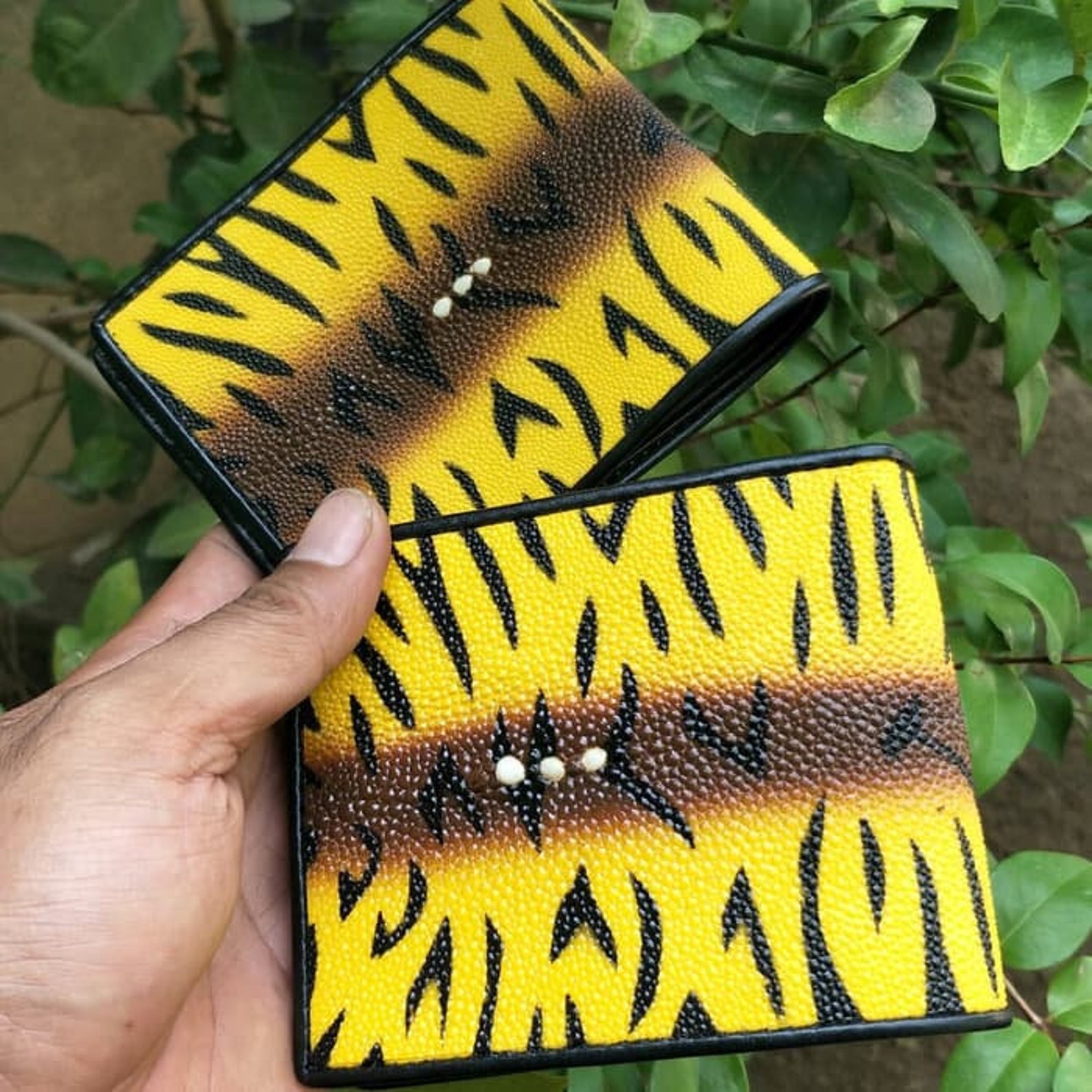 Men Wallet Stingray Skin Yellow Tiger Leather Wallet Bifold - Etsy