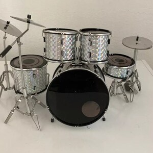 Miniature Drum Kit Silver Mini Band Rock Instrument Musical Display and ...