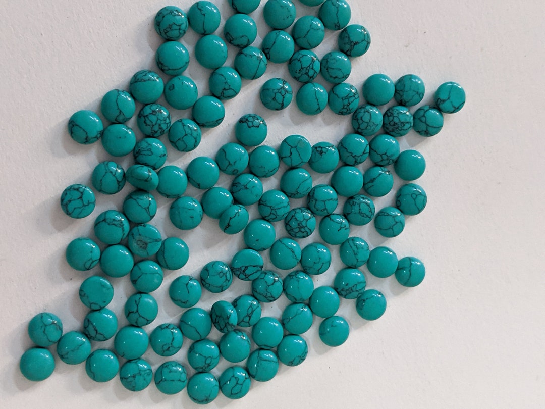 Turkish Turquoise Cabochon Gemstone, Back Side Flat Calibrated Round 2 ...