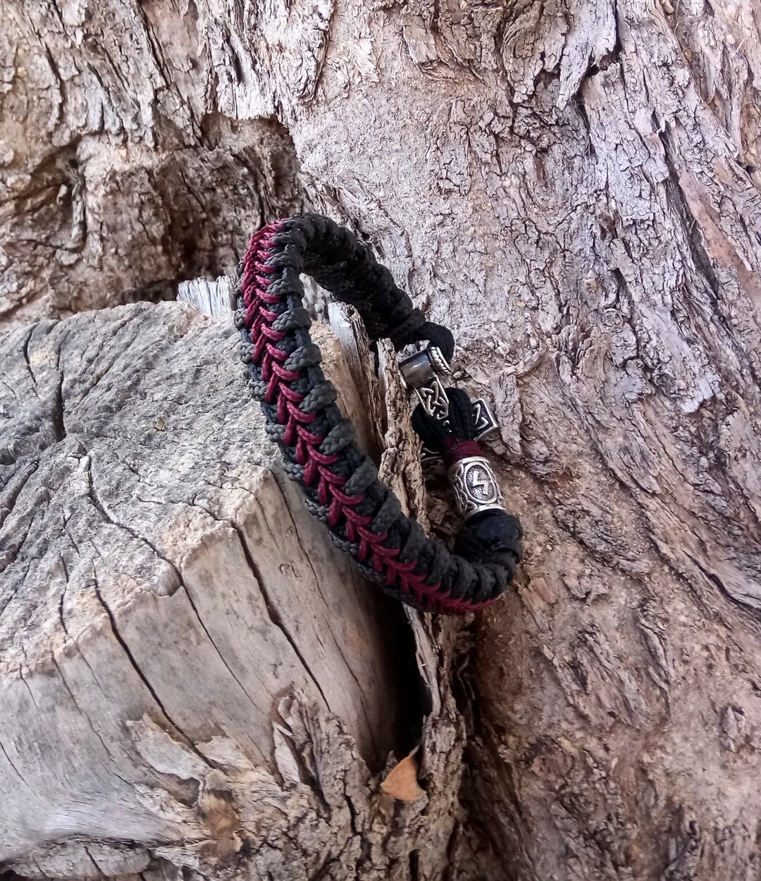 Men Bracelet With/ Thor's Hammer/color Black and Maroon Microcord/thor ...