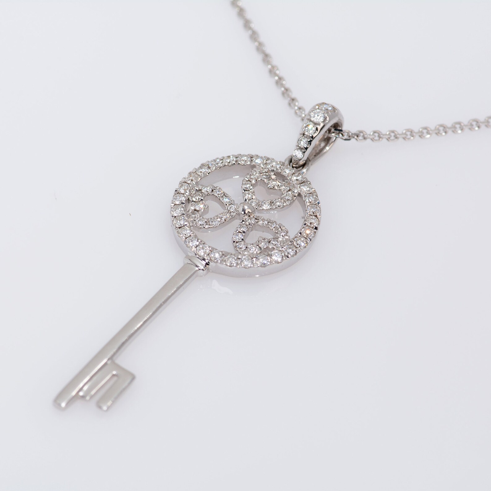 Key Pendant, 18K Solid White Gold, 0.33ct Diamonds - Etsy