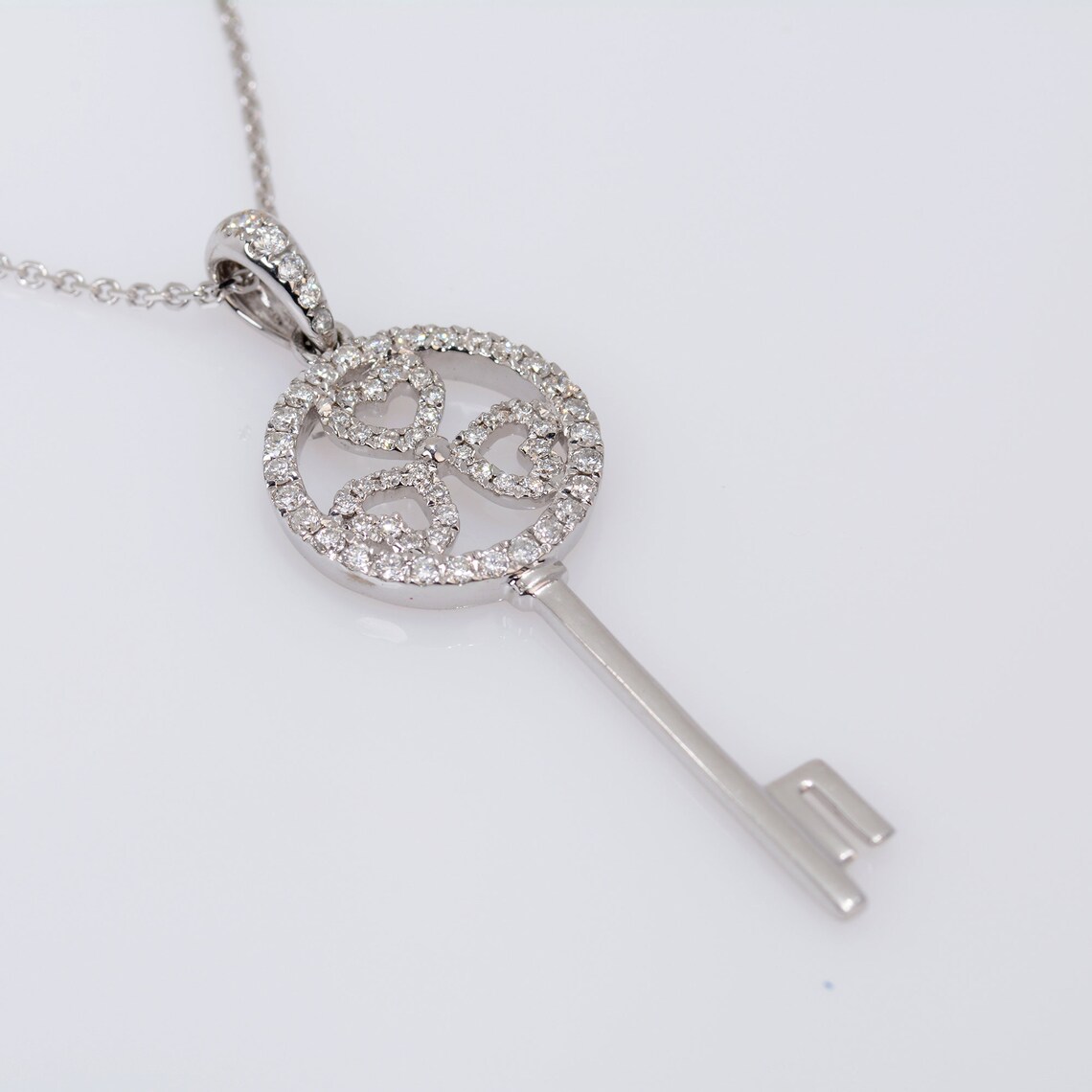 Key Pendant, 18K Solid White Gold, 0.33ct Diamonds - Etsy