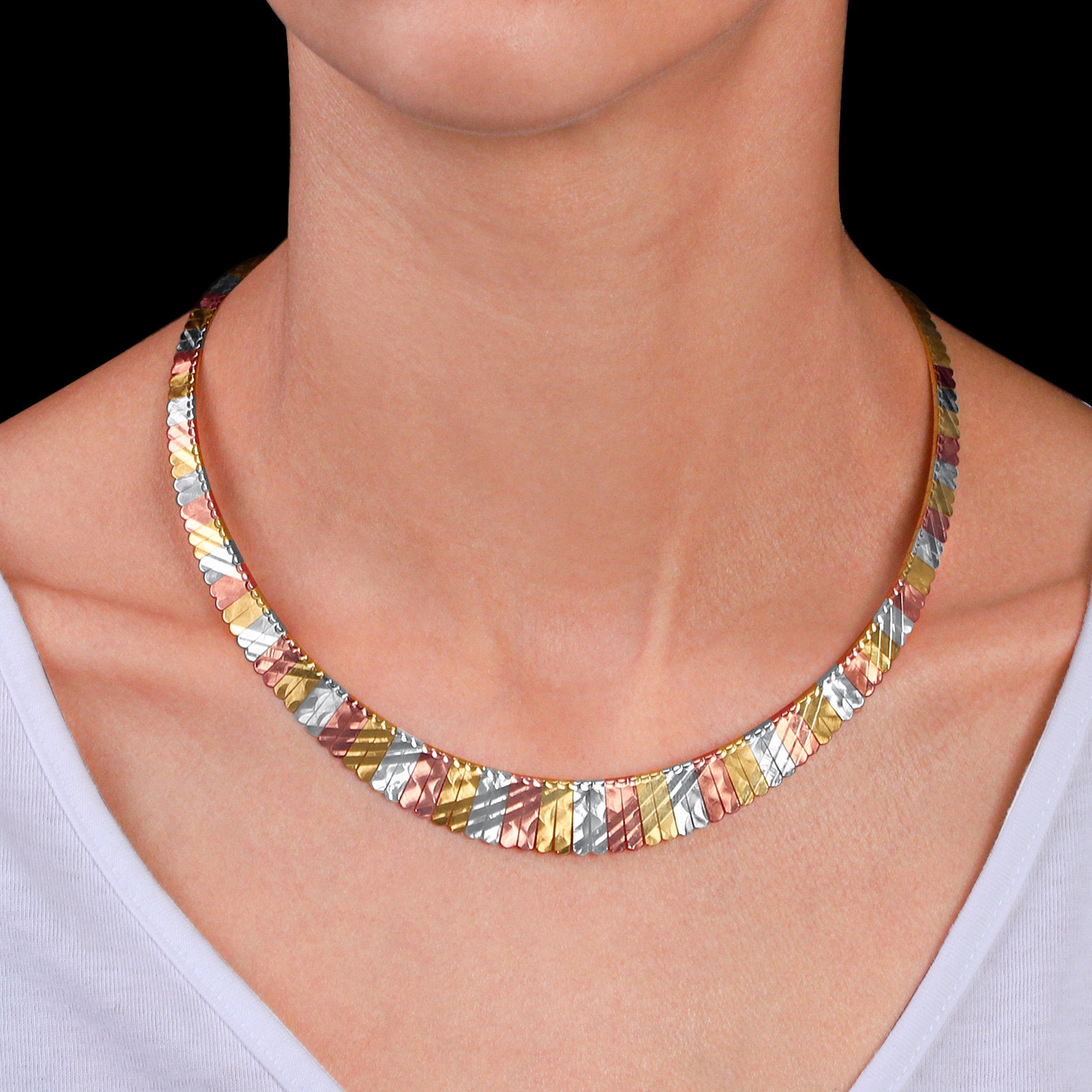 Collier cleopatra plat unique fait de 18K Jaune massif Blanc - Etsy France