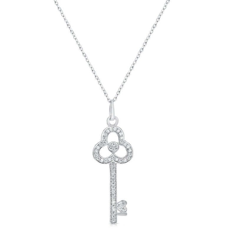 Key Pendant 18K Solid White Gold 0.25ct Diamonds - Etsy