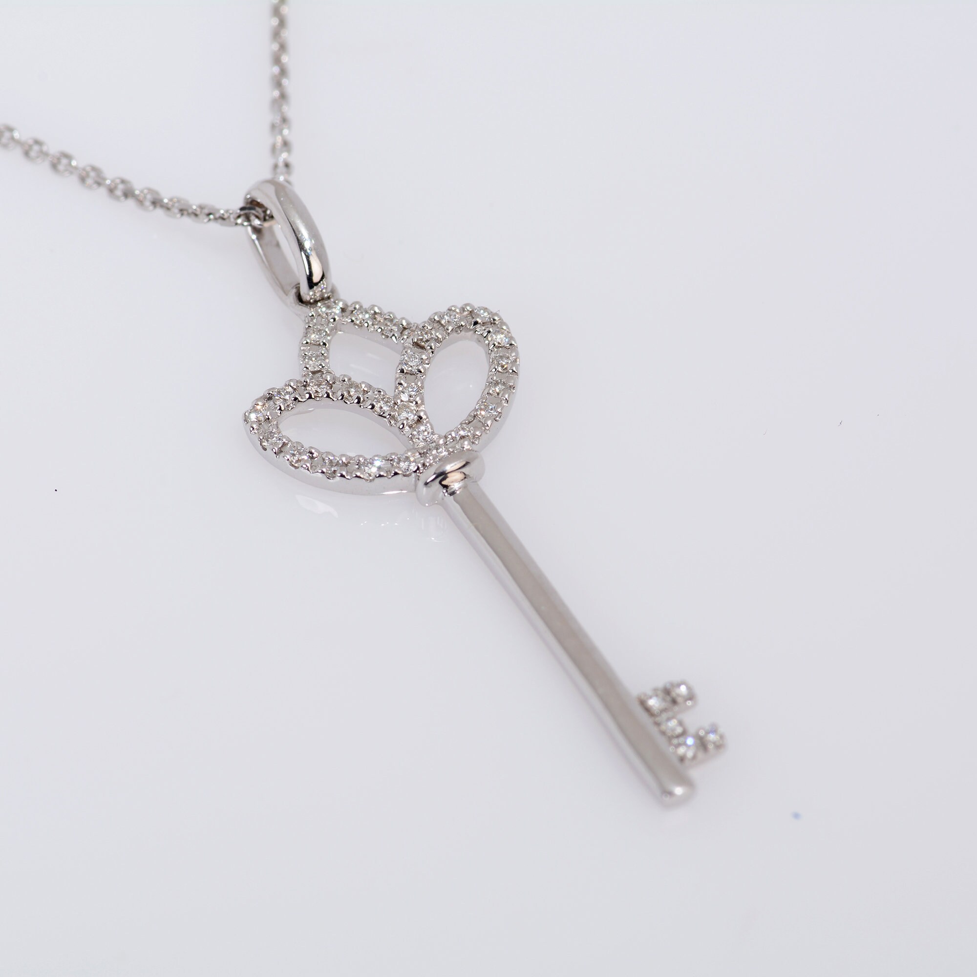 Key Pendant 18K Solid White Gold 0.13ct Diamonds - Etsy
