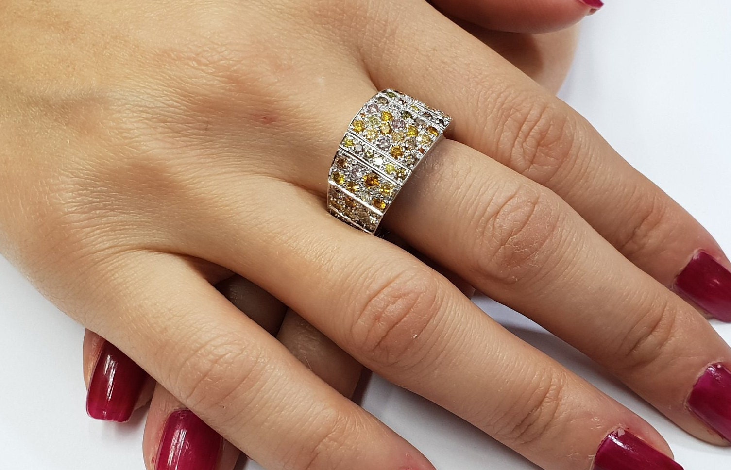 Link Diamond Ring Bombay Ring 18k Solid White Gold 2.75CT - Etsy