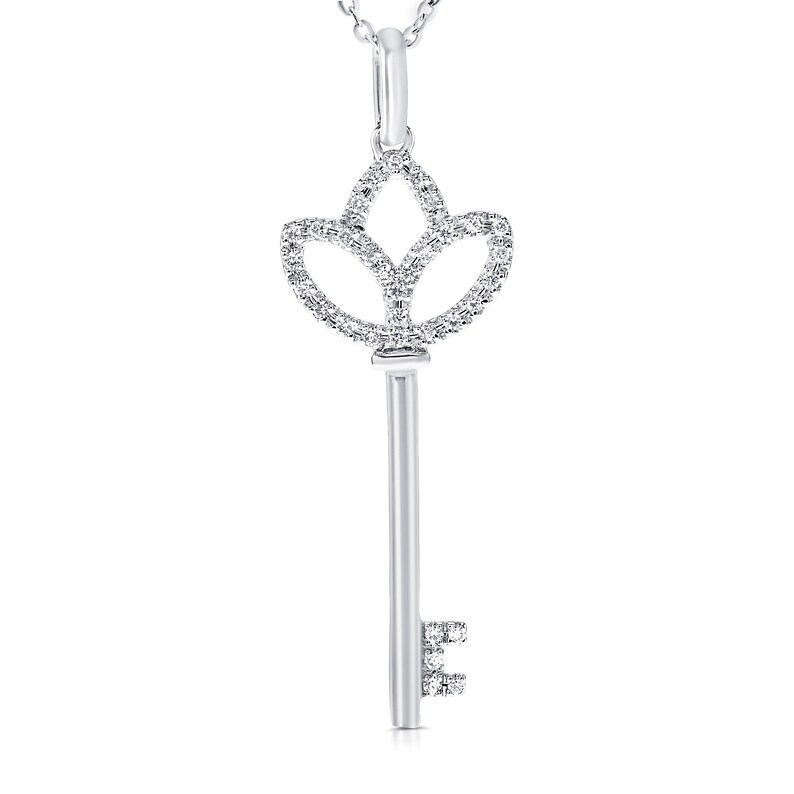 Key Pendant 18K Solid White Gold 0.13ct Diamonds - Etsy