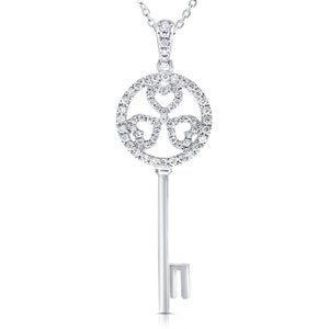 Key Pendant, 18K Solid White Gold, 0.33ct Diamonds - Etsy