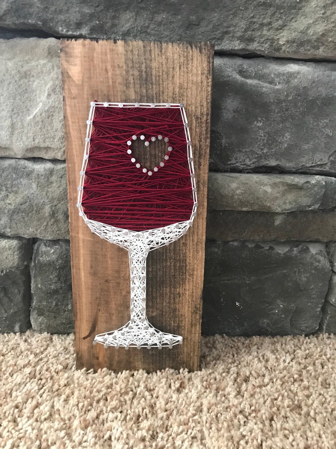 Made to Order! Wine Glass String Art With Heart - 6x9" Pine Board ...