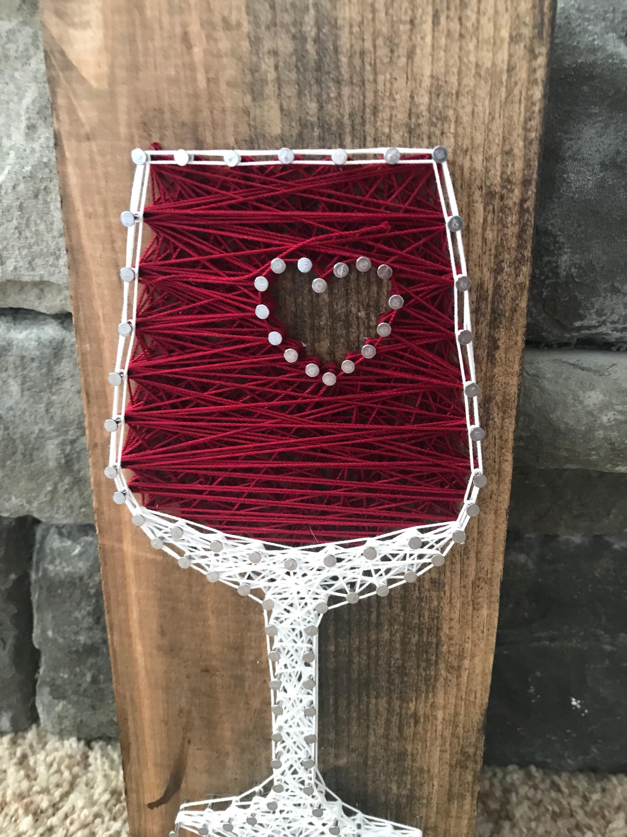 Made to Order! Wine Glass String Art With Heart - 6x9" Pine Board ...