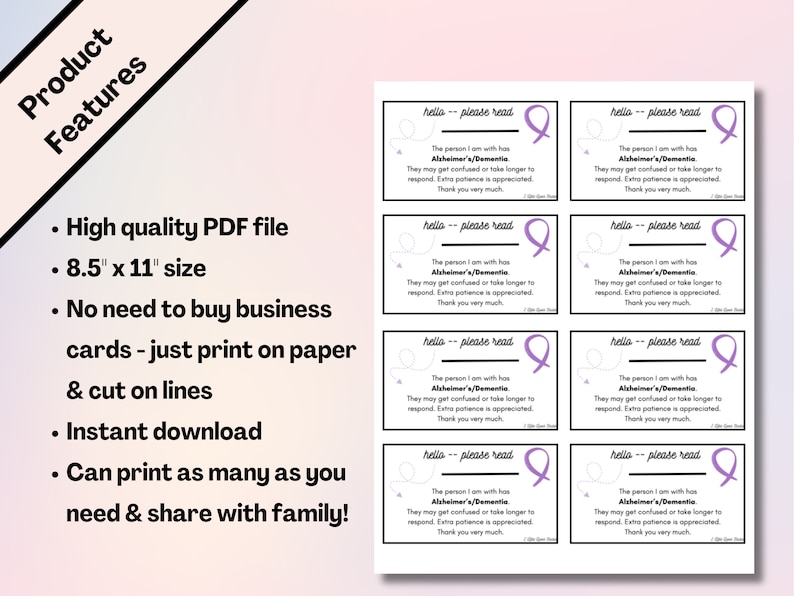 Alzheimer's Dementia Companion Card | Caregiver Card | Please Be ...