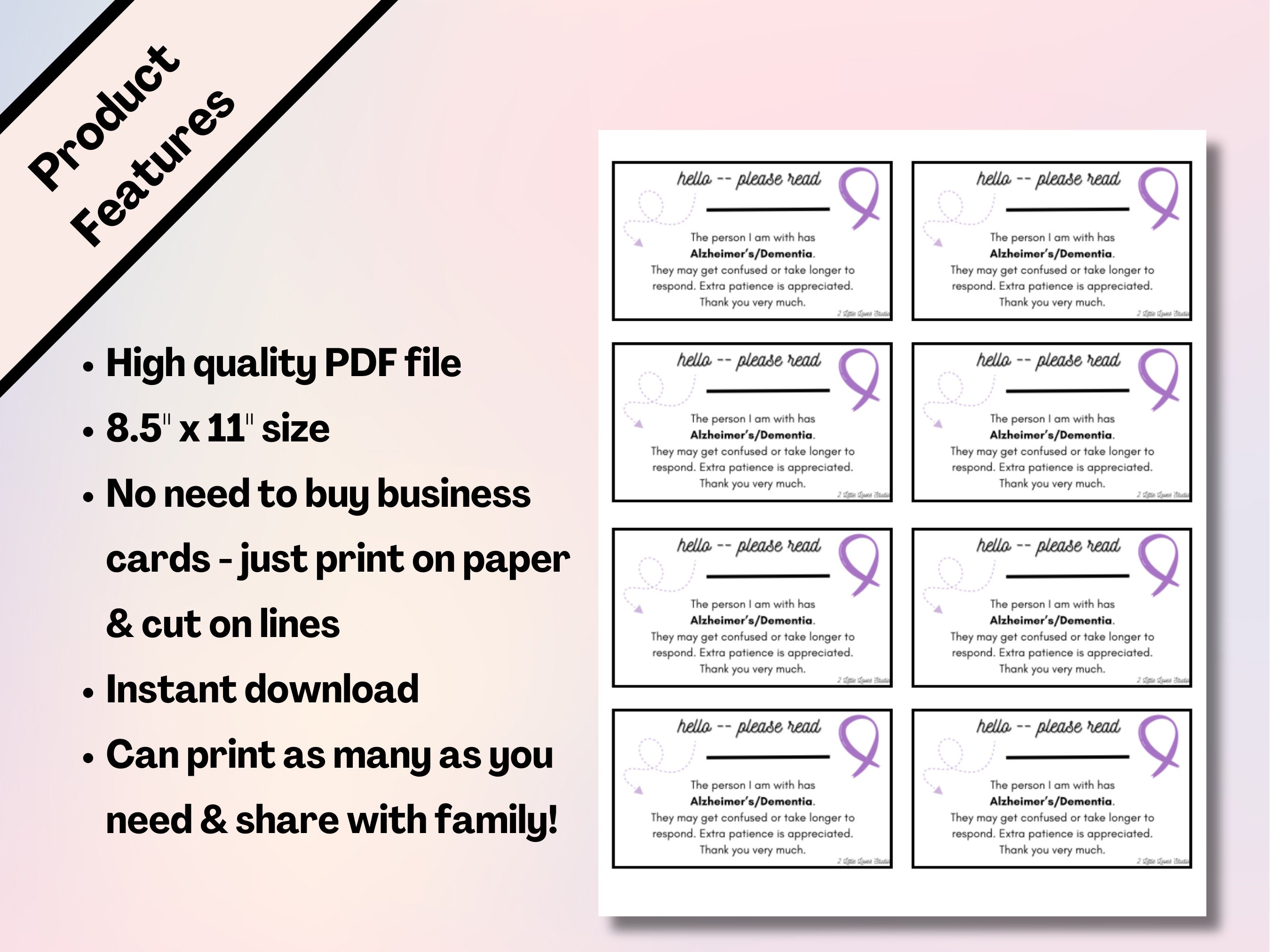 Alzheimer's Dementia Companion Card | Caregiver Card | Please Be ...