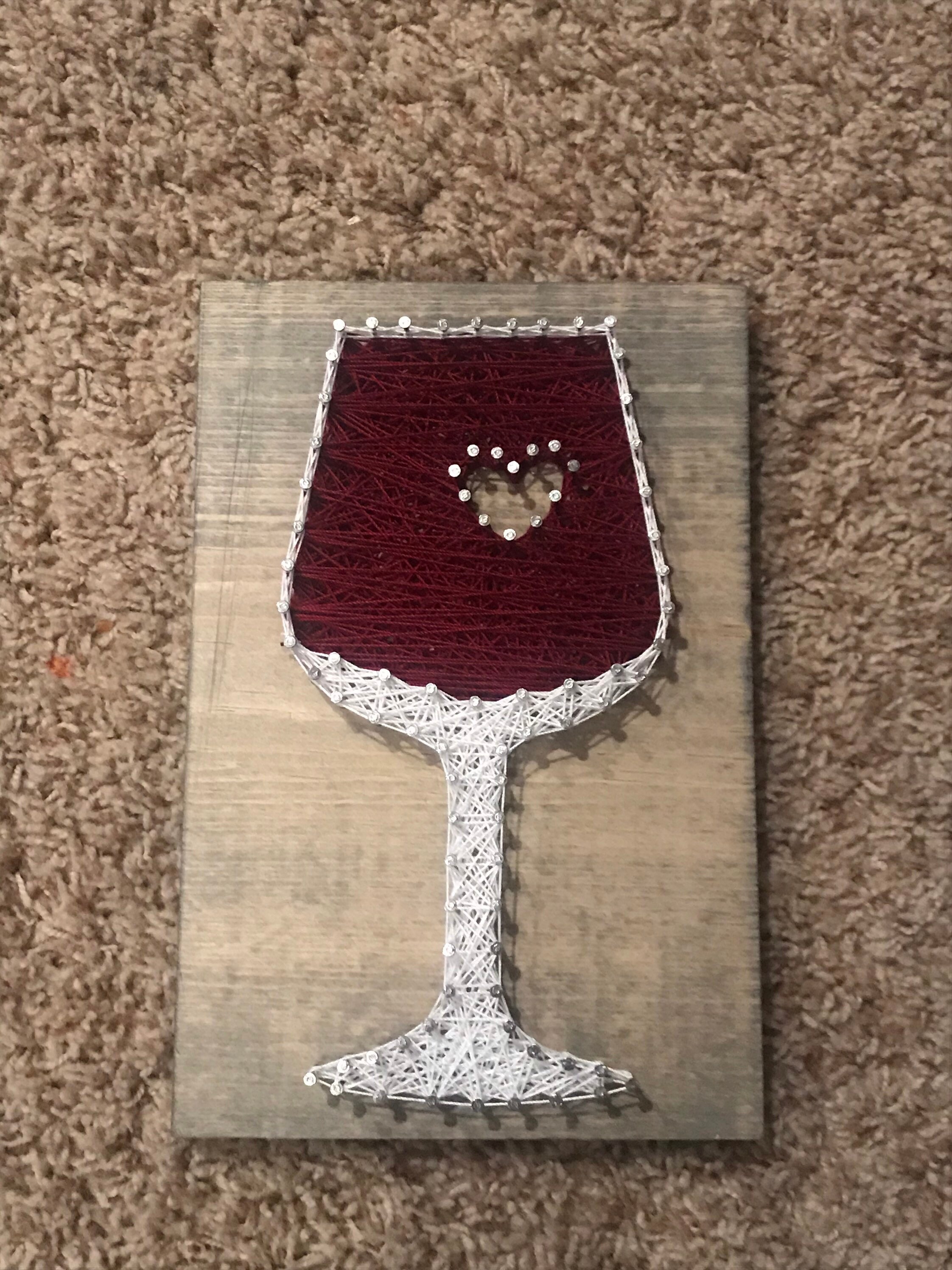 Made to Order! Wine Glass String Art With Heart - 6x9" Pine Board ...