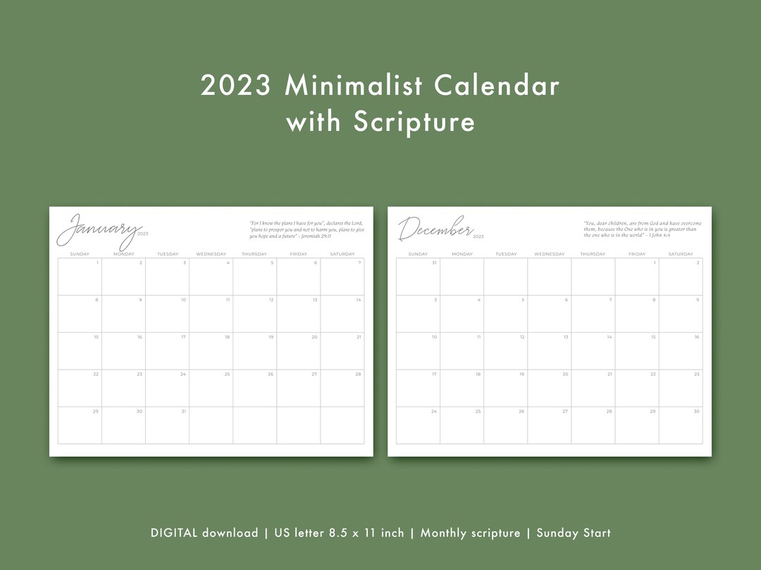 2023 Calendar With Scripture | Printable Minimalist Calendar With Bible ...