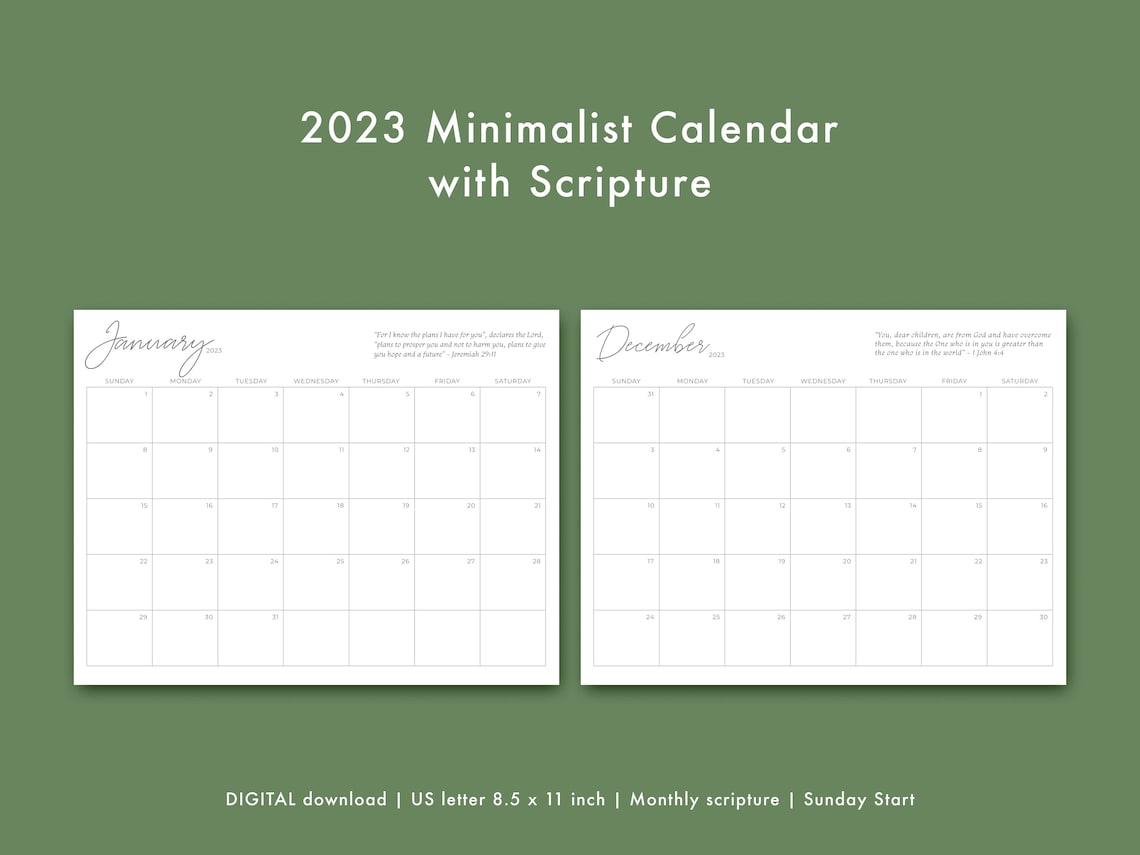 2023 Calendar With Scripture | Printable Minimalist Calendar With Bible ...