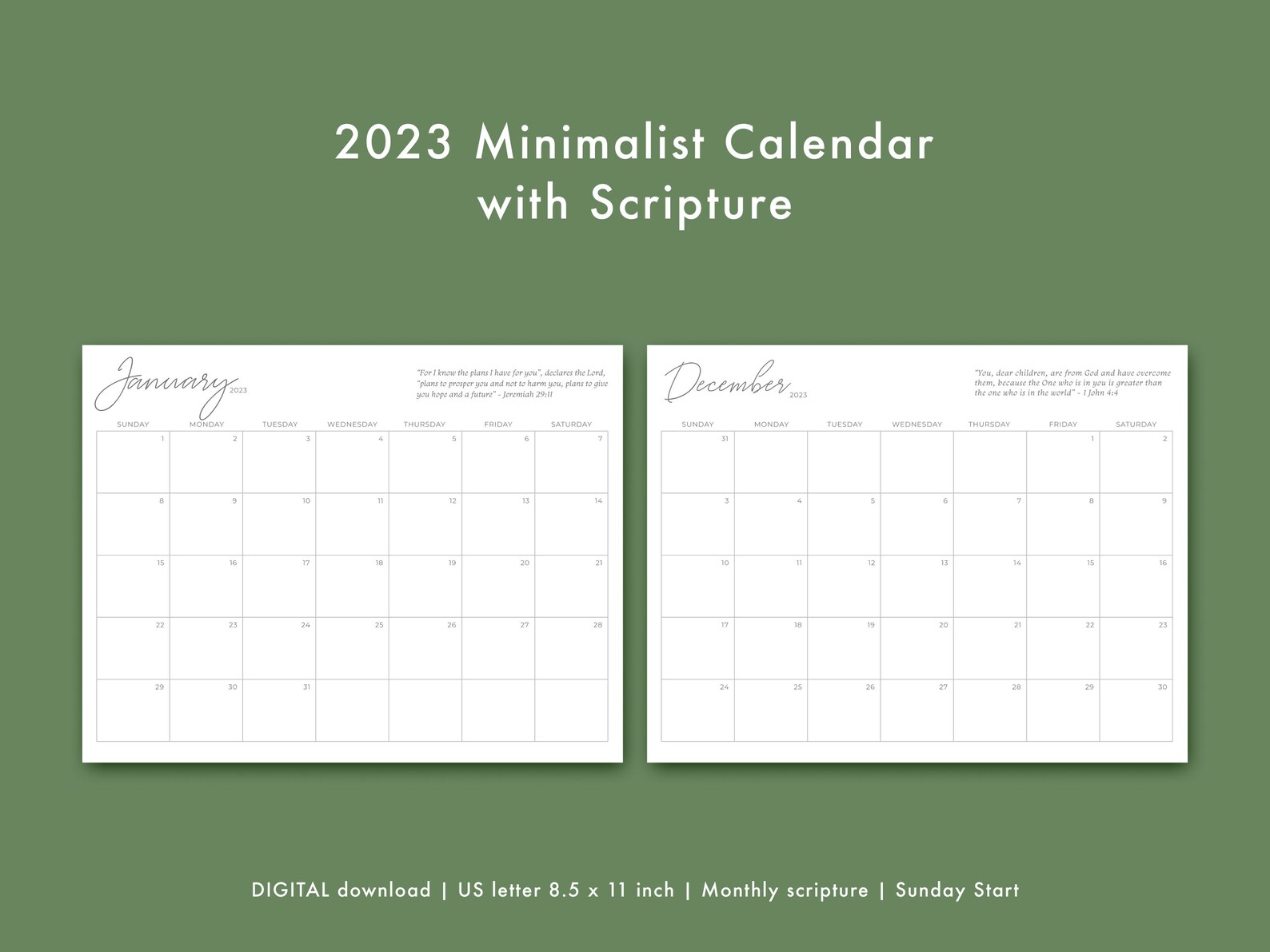 2023 Calendar With Scripture | Printable Minimalist Calendar With Bible ...