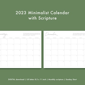 2023 Calendar With Scripture | Printable Minimalist Calendar With Bible ...