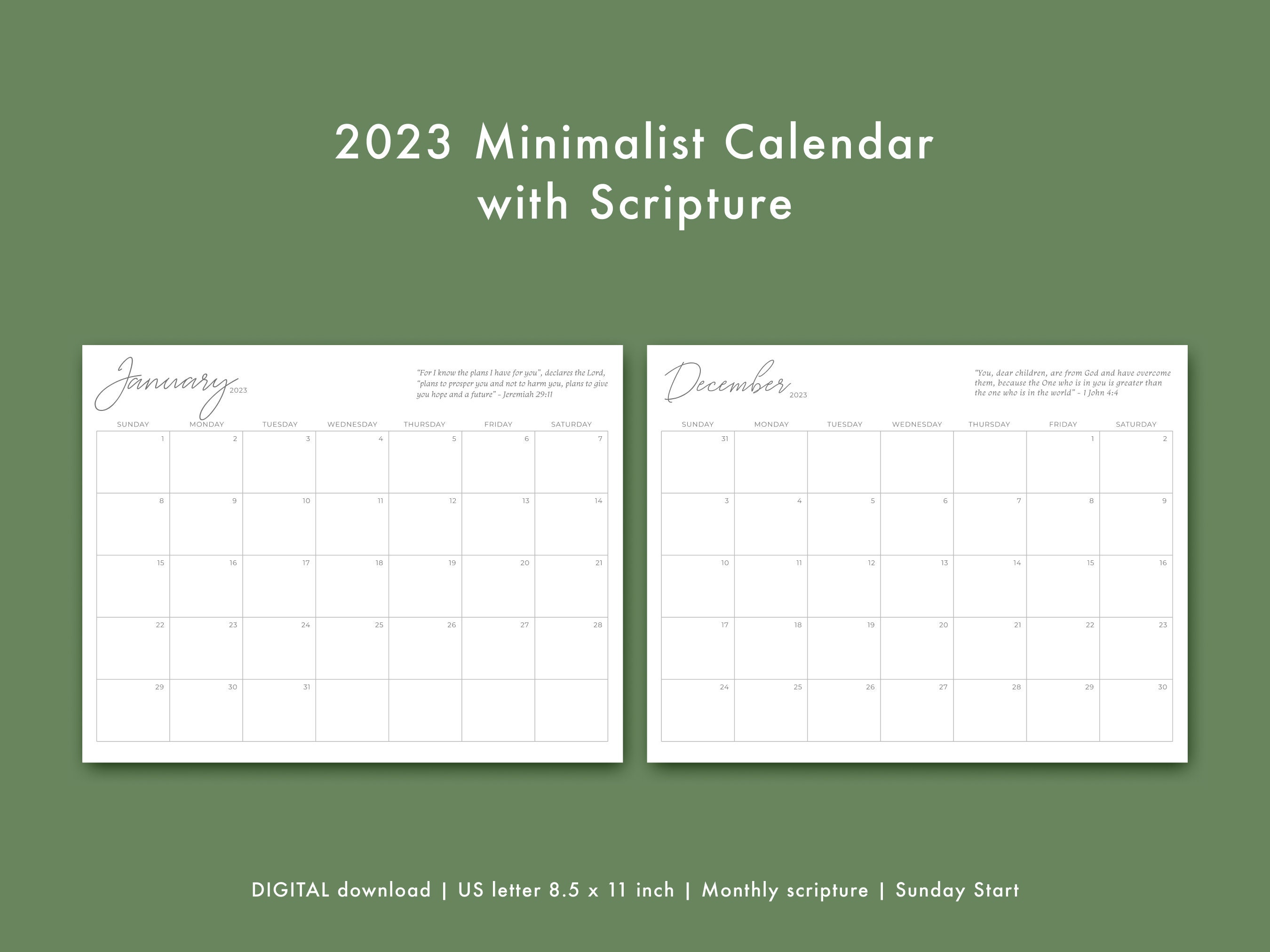 2023 Calendar With Scripture | Printable Minimalist Calendar With Bible ...