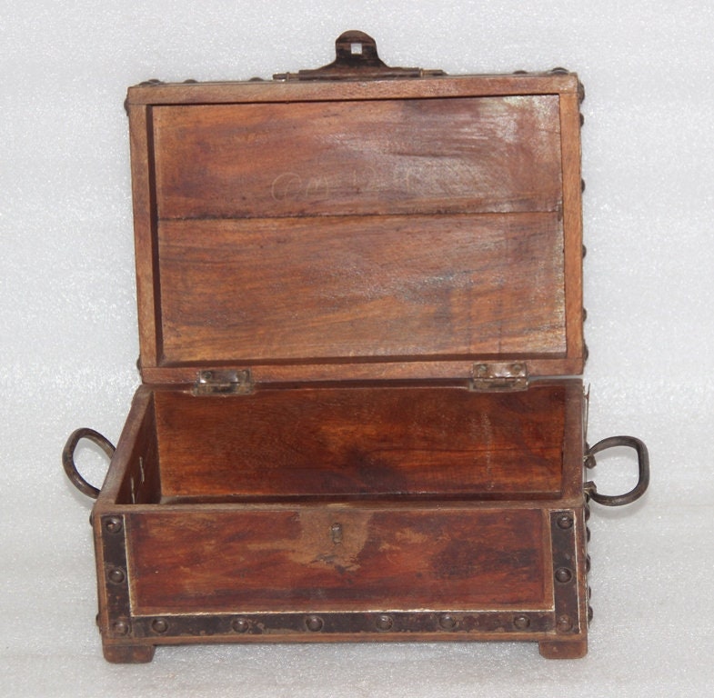 Antique Wooden Engraved Old Storage Box, 1870's Home Decor, Original ...