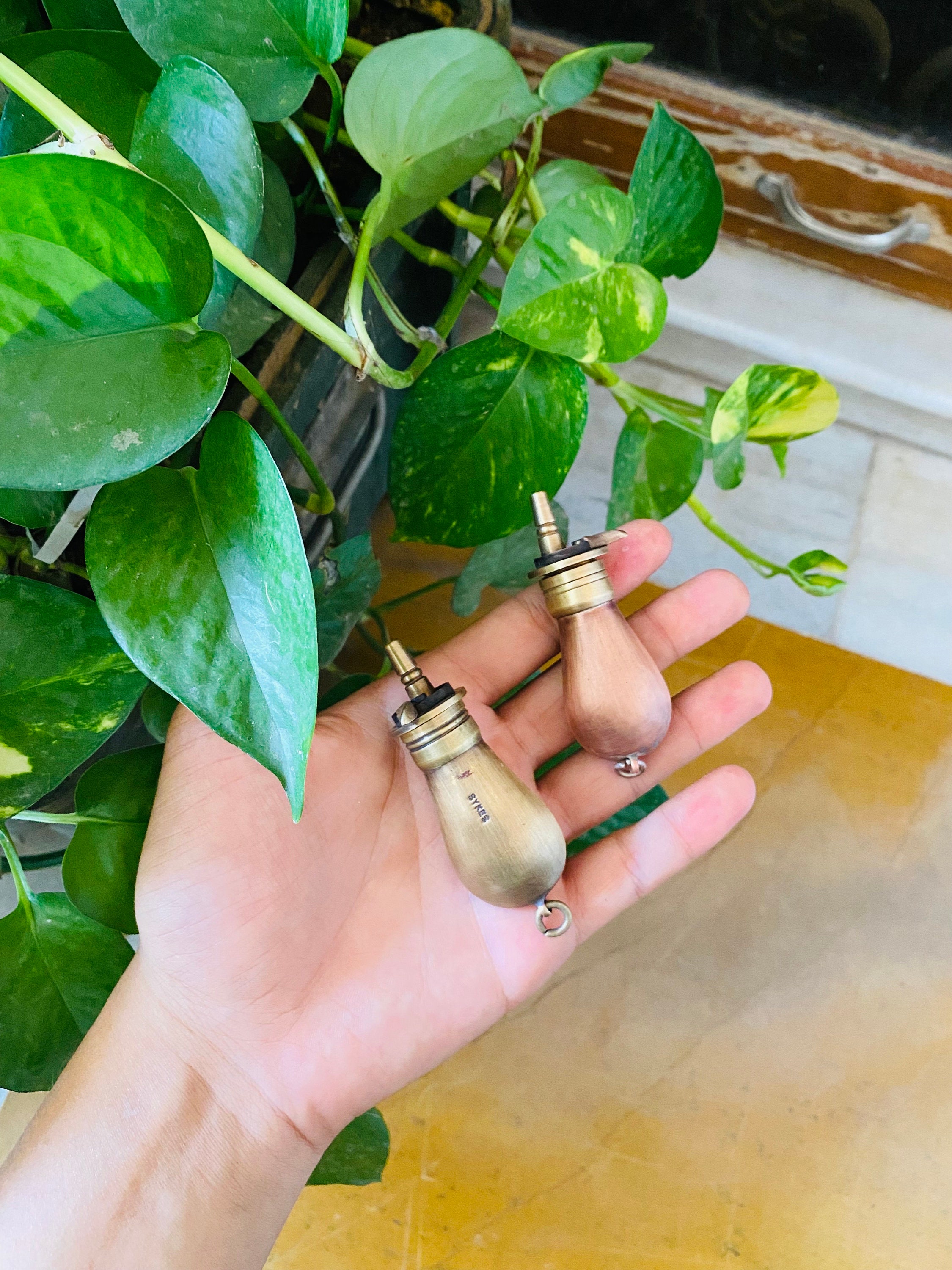 Victorian Brass & Copper Gun Powder Flask Bottle, Hand Made Old ...