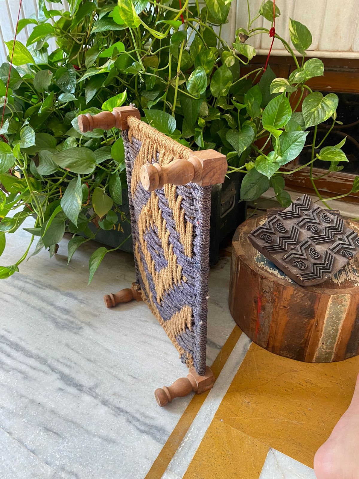 Wood Woven Rope Charpai Hand Carved Indian Home Decor Wooden - Etsy