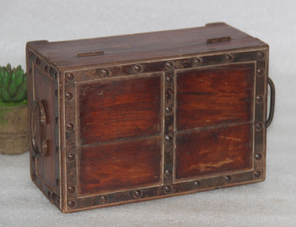Antique Wooden Engraved Old Storage Box, 1870's Home Decor, Original ...