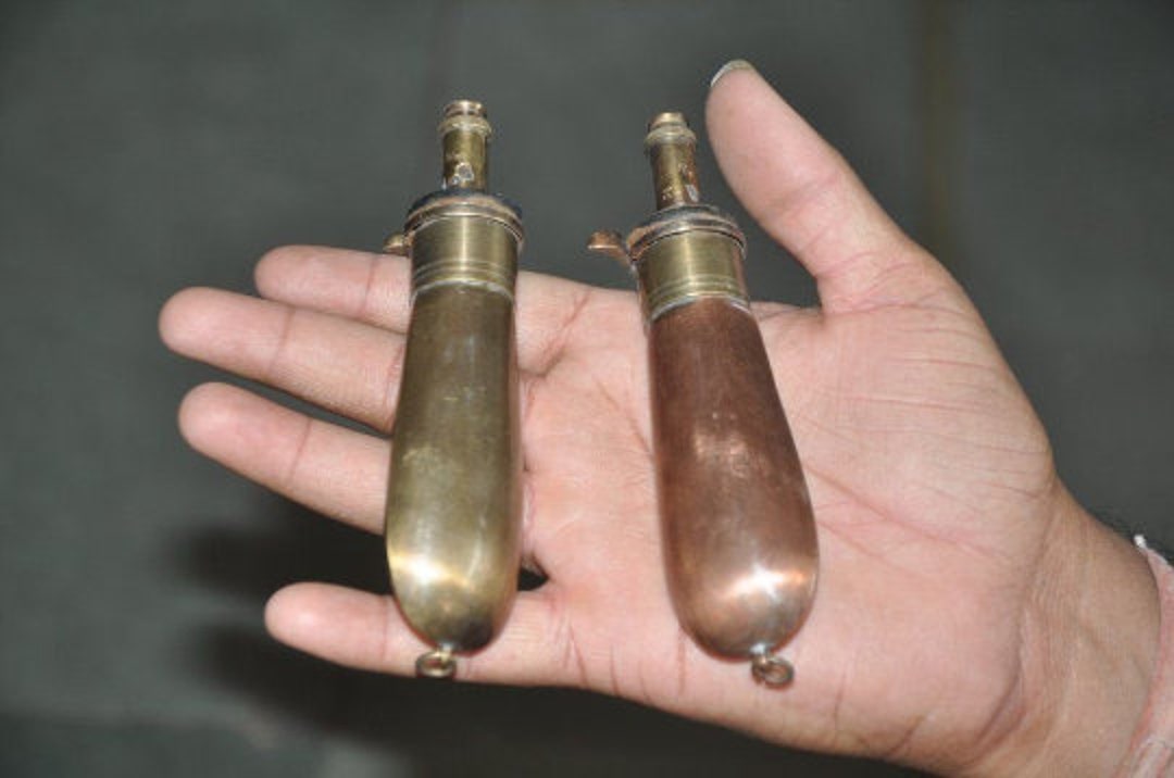 2PC Victorian Style Brass Big Unique Shape Gun Powder Bottle, Flask ...