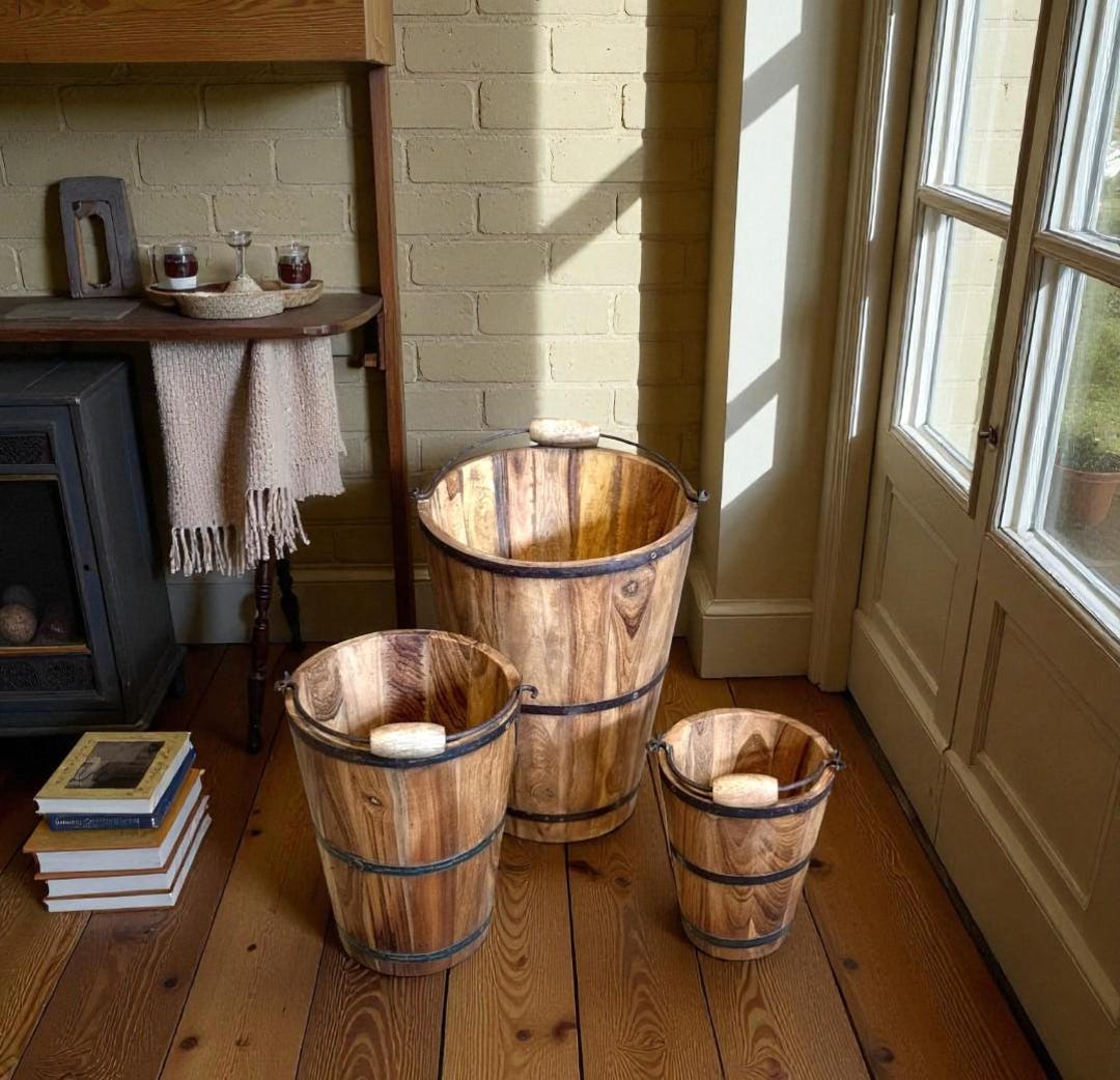 Vintage Hand Carved Wooden Buckets : Rustic Home Decor, Solid Teak ...