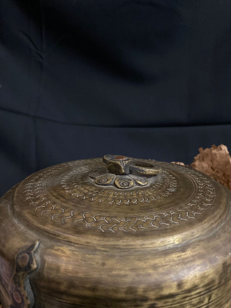 Brass Vintage Tiffin Box, Hand Carved Round Big Roti Storage Container ...