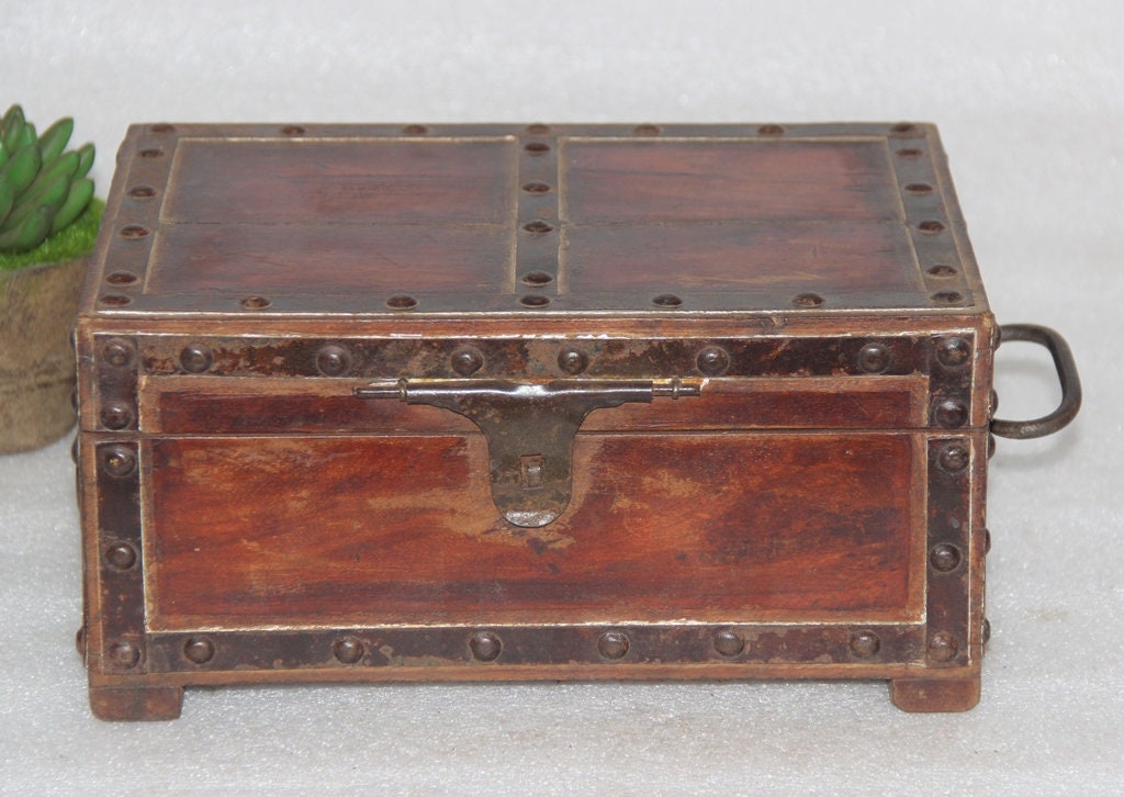 Antique Wooden Engraved Old Storage Box, 1870's Home Decor, Original ...