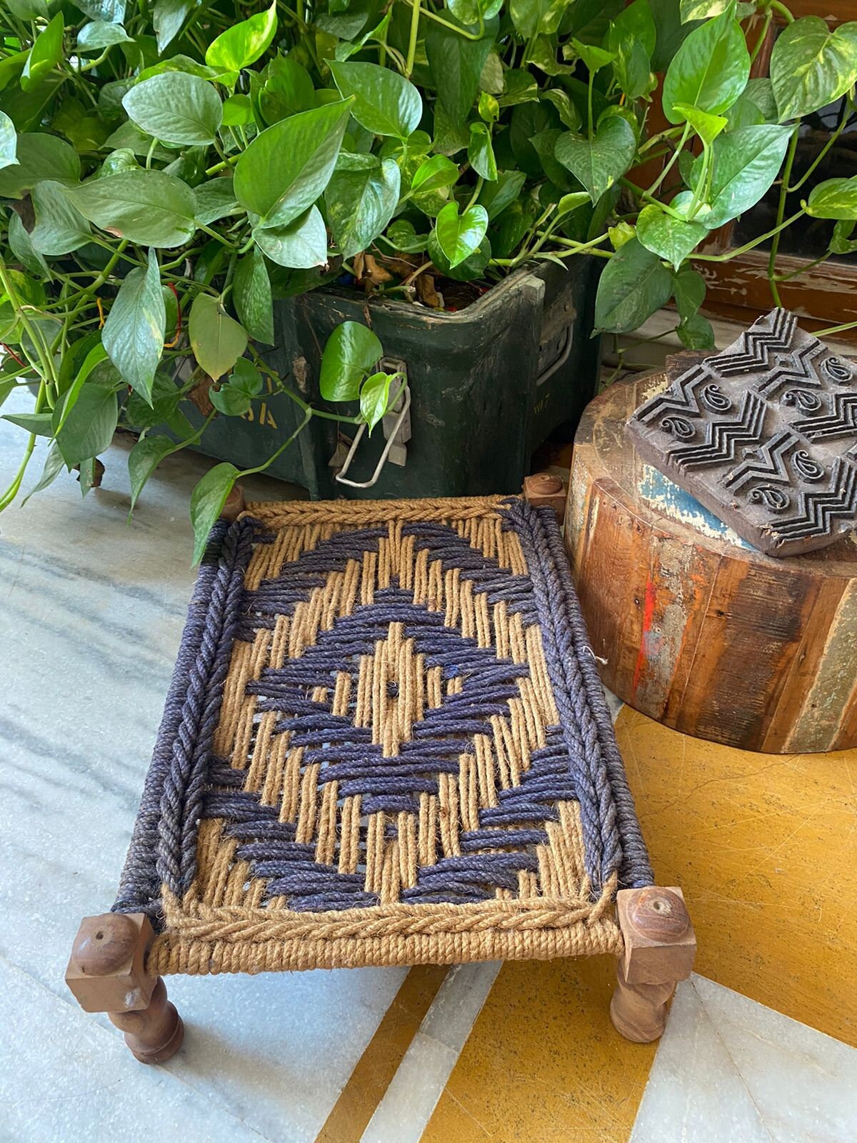 Wood Woven Rope Charpai Hand Carved Indian Home Decor Wooden - Etsy