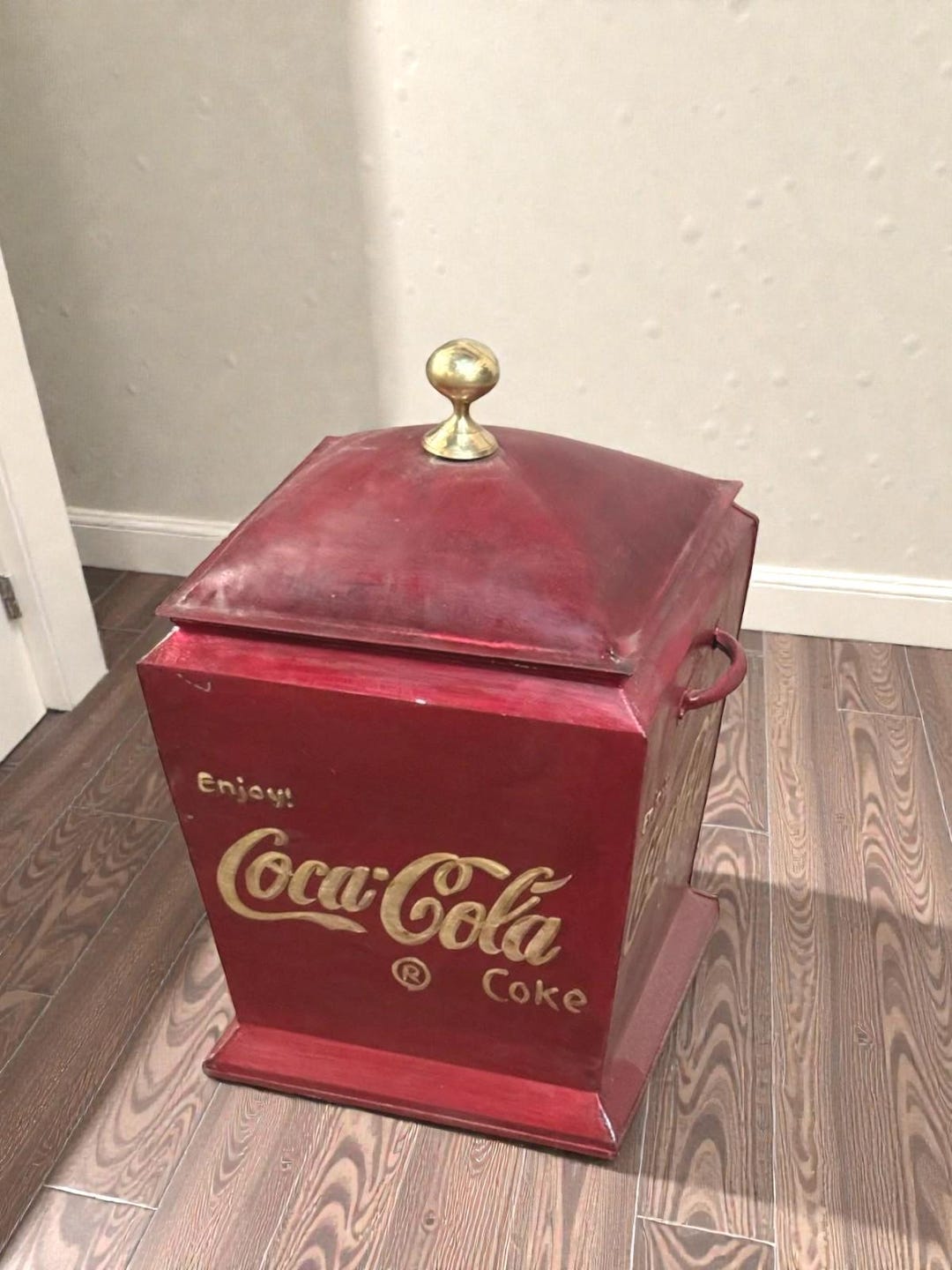Vintage Coca Cola Ice Box: Retro Red Metal Cooler Old Fine Hand Painted ...