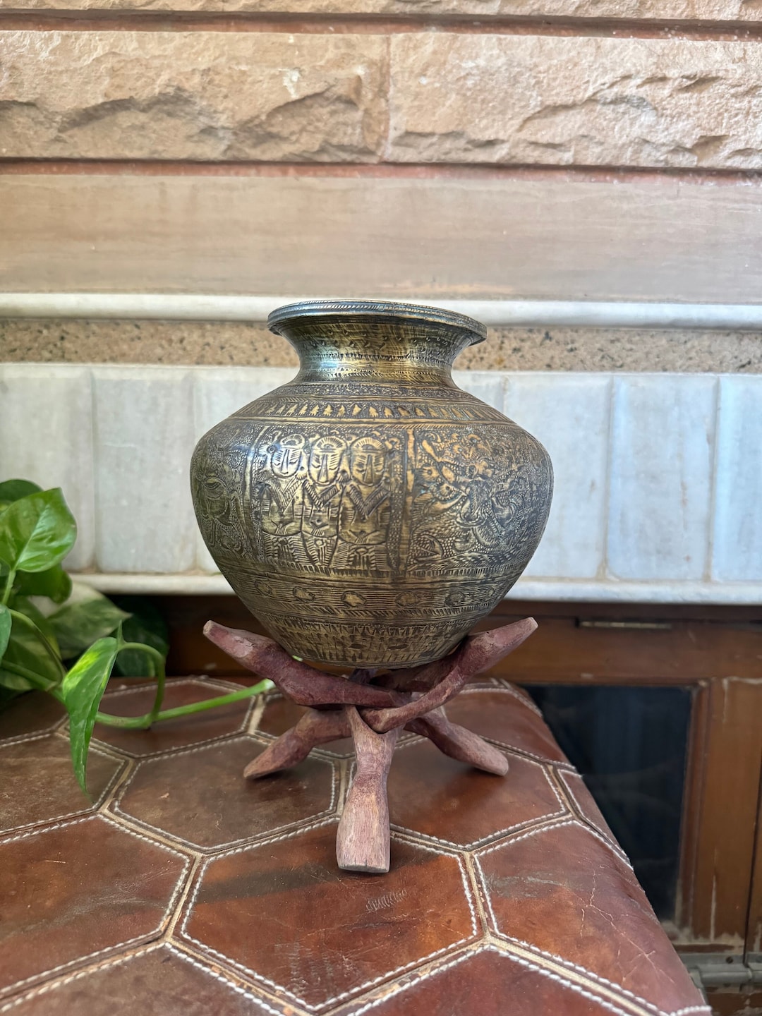 Traditional Pure Brass Pot, Indian Home Decor Pot, Lotta, Hand Carved ...