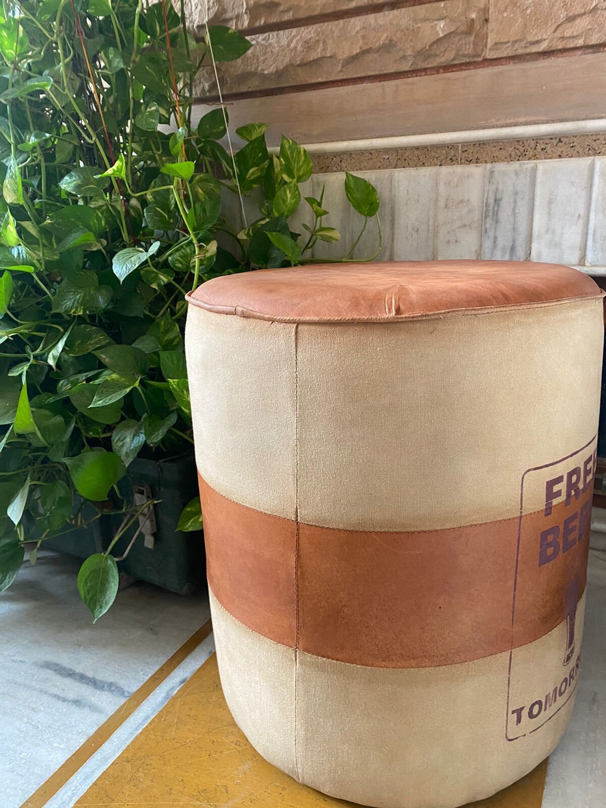 Leather Pouf, Ottomans Puffs, Entryway Stool, Genuine Leather Footstool ...