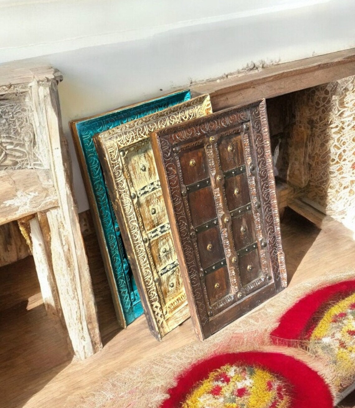 Ethnic Vintage Carved Wood & Brass Work Window/ Handmade Window/window ...