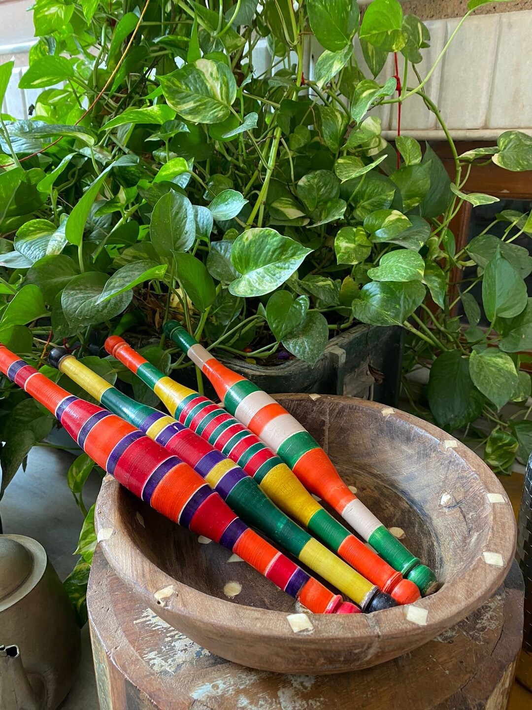Wood Rolling Pin, Hand Painted Wooden Big Rolling Pins, Multi Coloured ...
